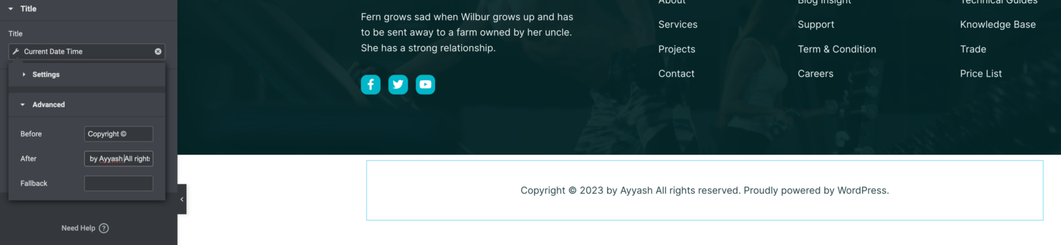 How to display copyright year dynamically in Elementor - ThemeOO ...